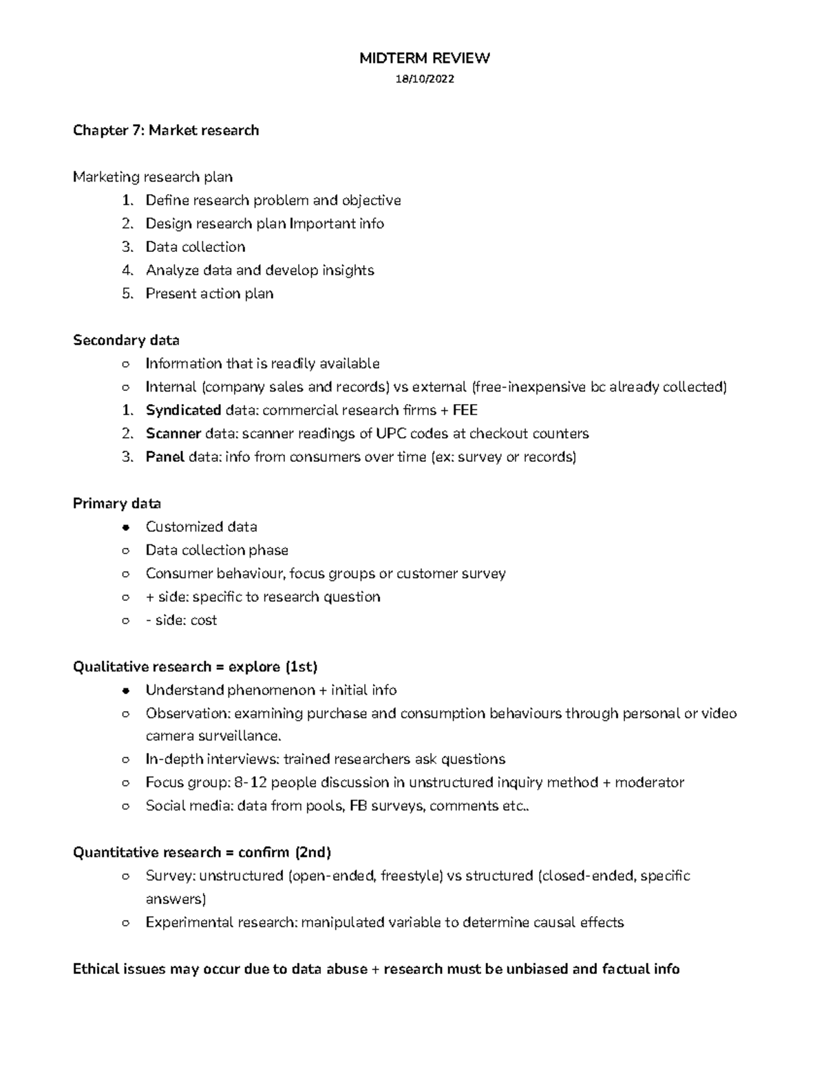 ADM 2320 - ch7 - MIDTERM 1 REVIEW - CH 7 Marketing uOttawa - MIDTERM ...