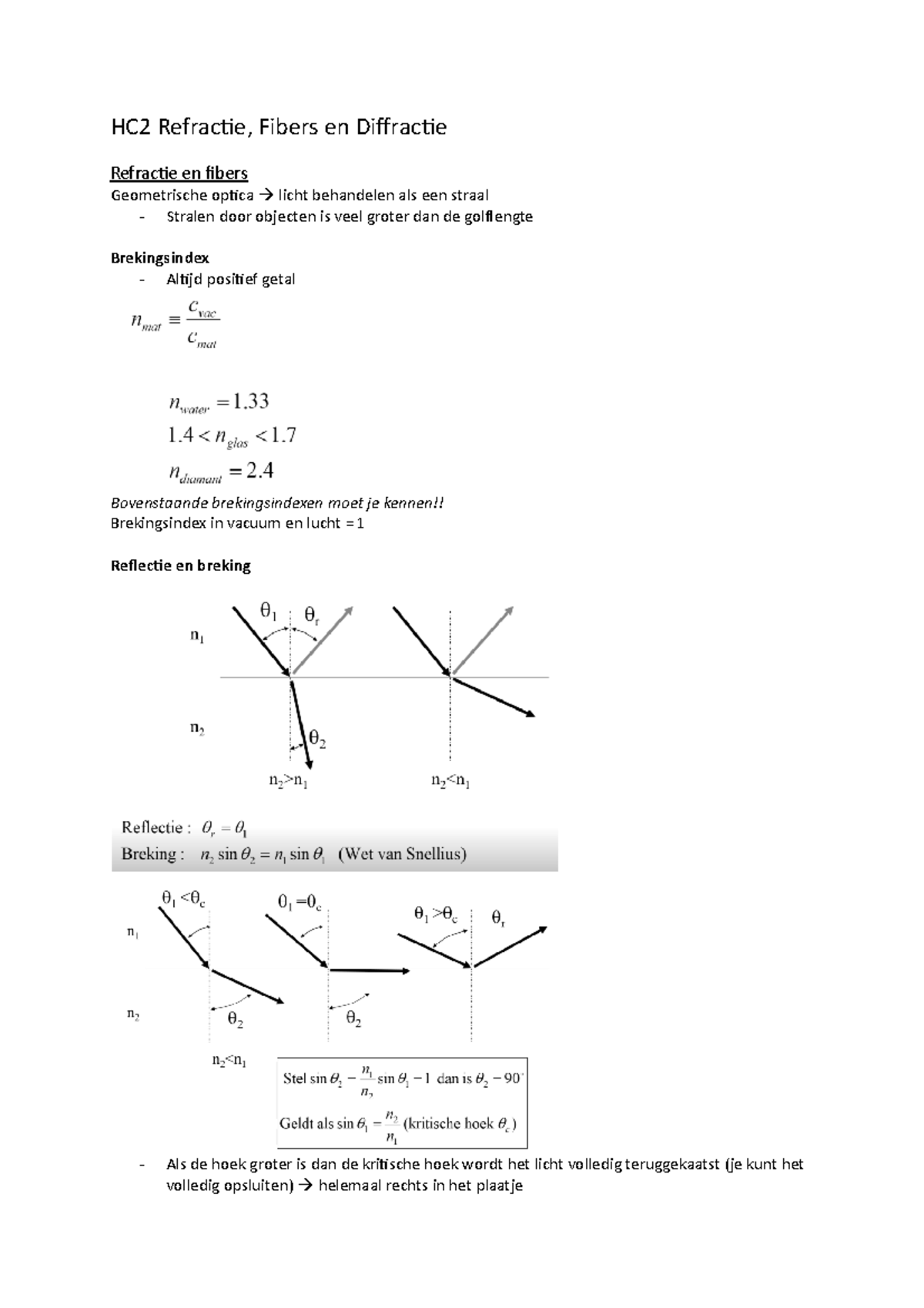 HC2 Refractie, Fibers en Diffractie - HC2 Refractie, Fibers en ...