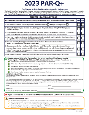 2023 Parq Form - Printable Forms Free Online