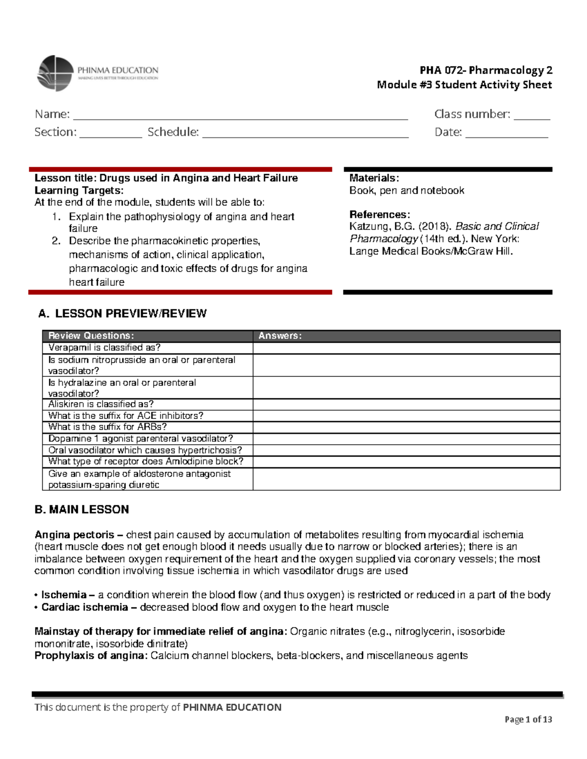 SAS#3 - PHARMACOLOGY - Module #3 Student Activity Sheet Name: - Studocu