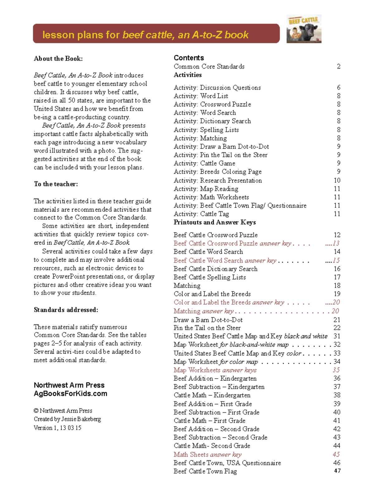 Cattle lesson plan - clattle - lesson plans for beef cattle, an book ...