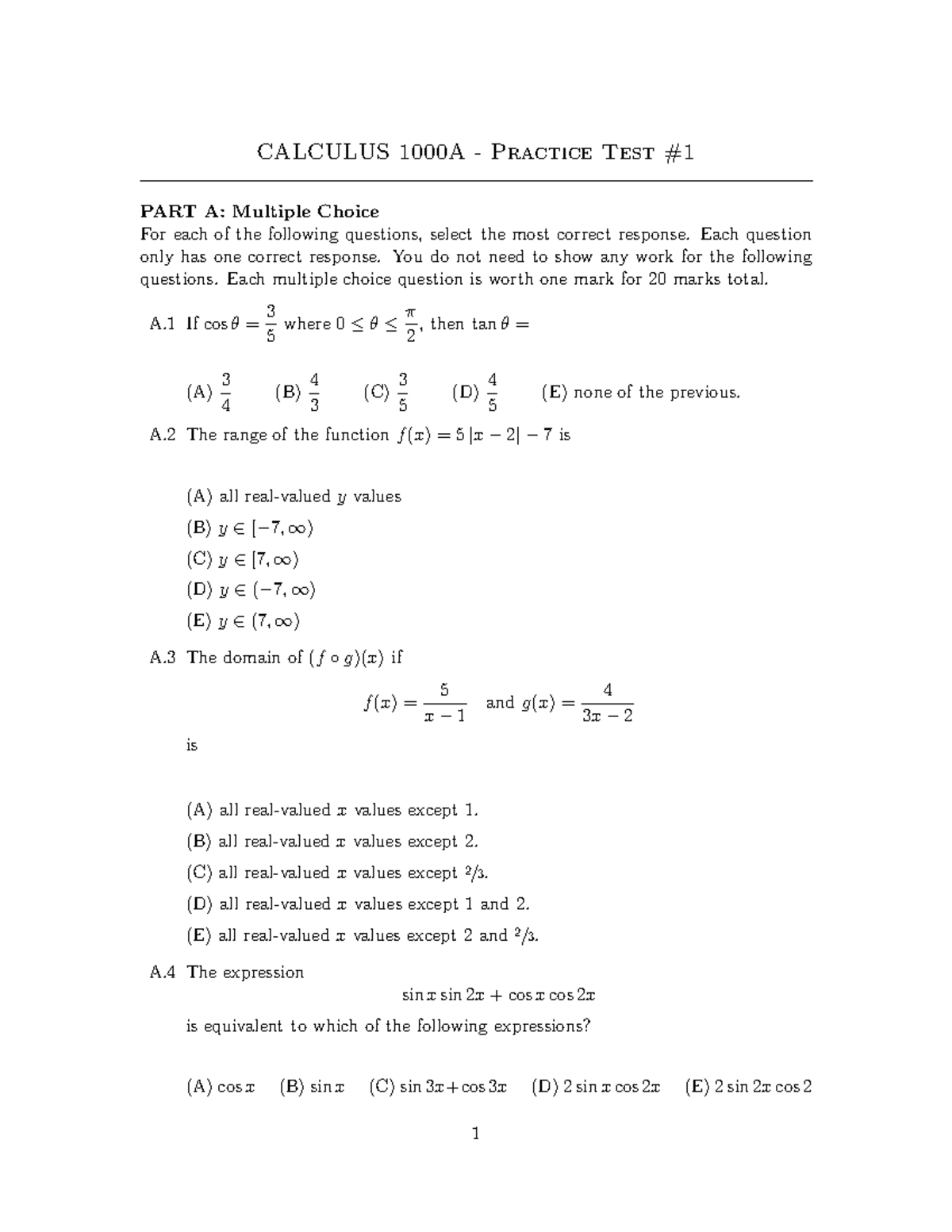 CALC1000A Practice Test 1 - Calculus 1000A/B - UWO - Studocu