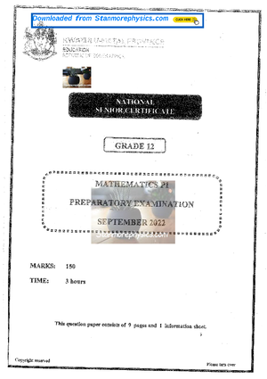 KZN Maths Grade 12 Trial Exam 2023 P2 and Memo - Studocu