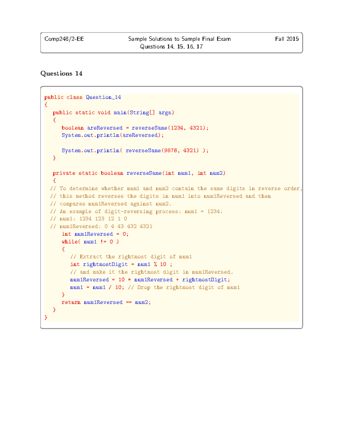 2015 Fall - Exam - Comp248/2-EE Sample Solutions to Sample Final Exam Fall 2015 Questions 14, 15 ...