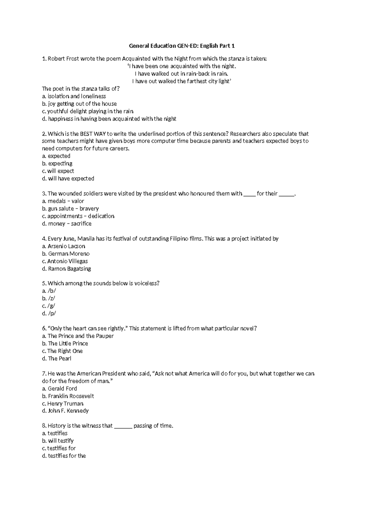 GEN ED English Part 1 - Review notes - General Education GEN-ED ...