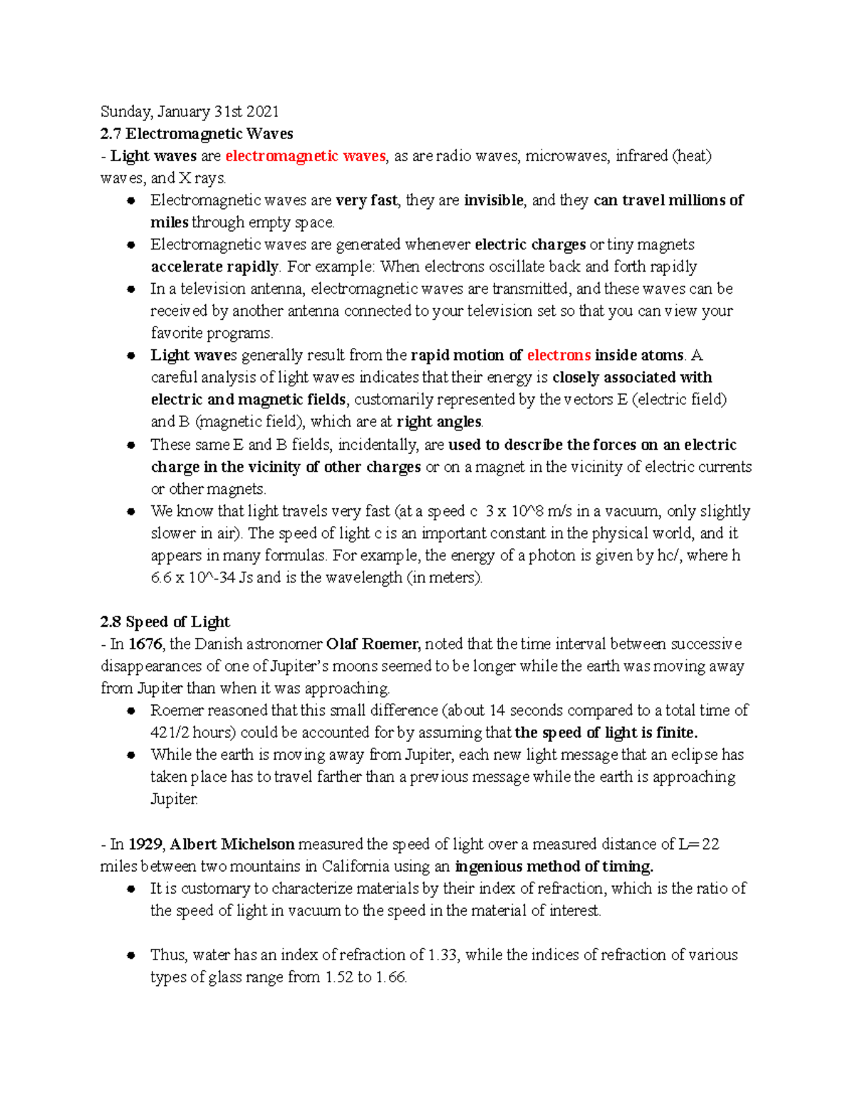 Physics - week 2 - Sunday, January 31st 2021 2 Electromagnetic Waves ...