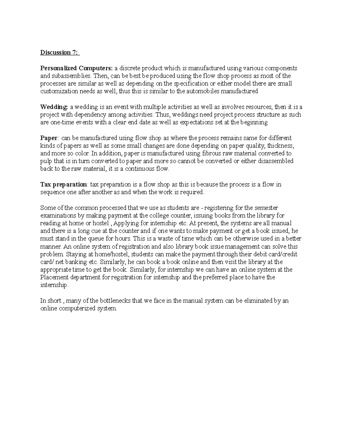Mgmt 330 Discussion 7 and 8 - Discussion 7: Personalized Computers: a ...