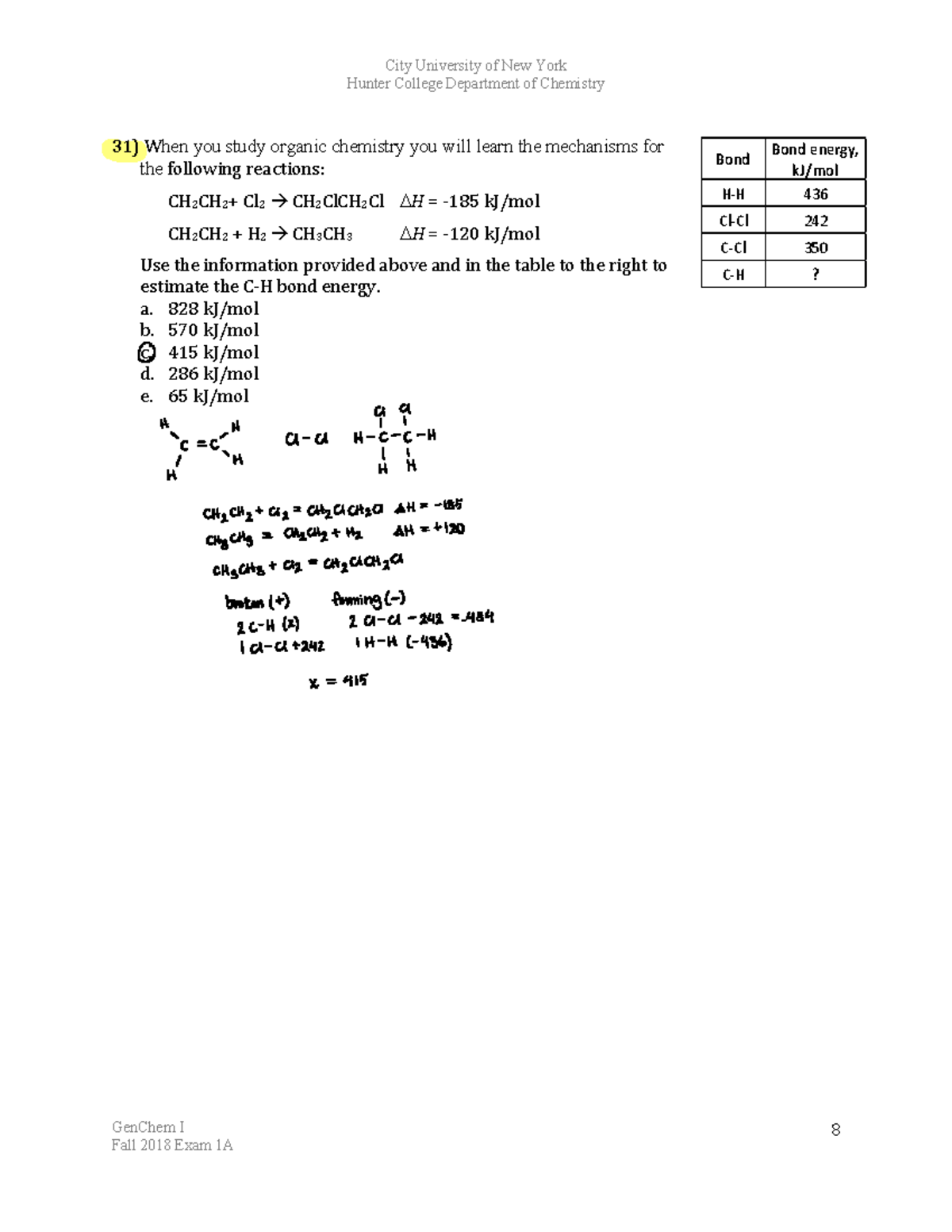 General Chemistry I 2018 Exam 1 Part 7 - City University of New York ...