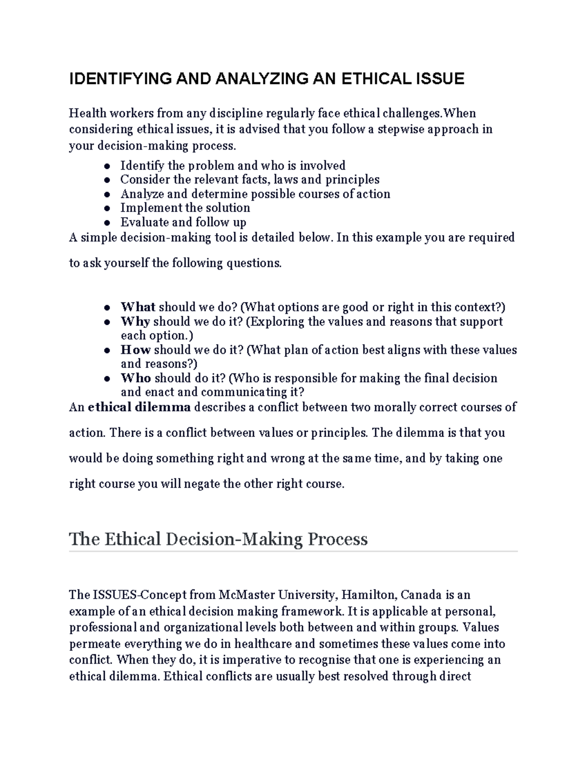 Identifying AND Analyzing AN Ethical Issue - IDENTIFYING AND ANALYZING ...