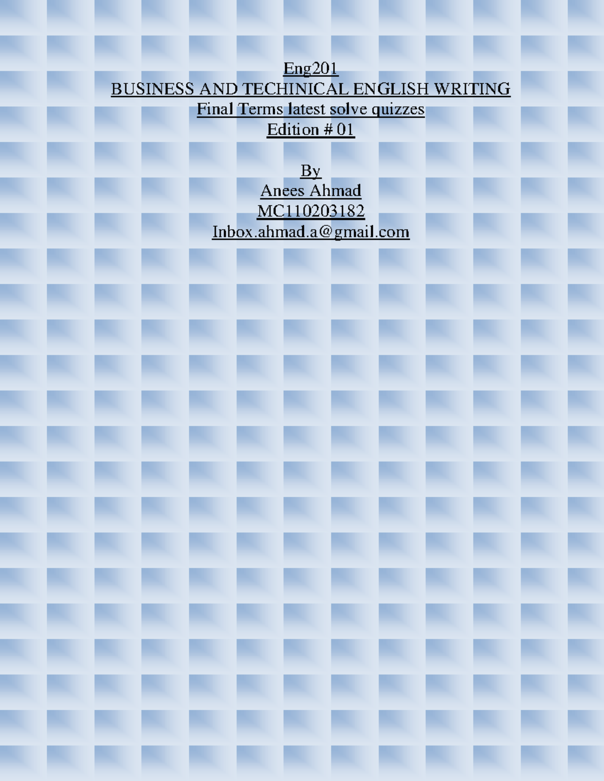 Final term past papers - Eng BUSINESS AND TECHINICAL ENGLISH WRITING ...