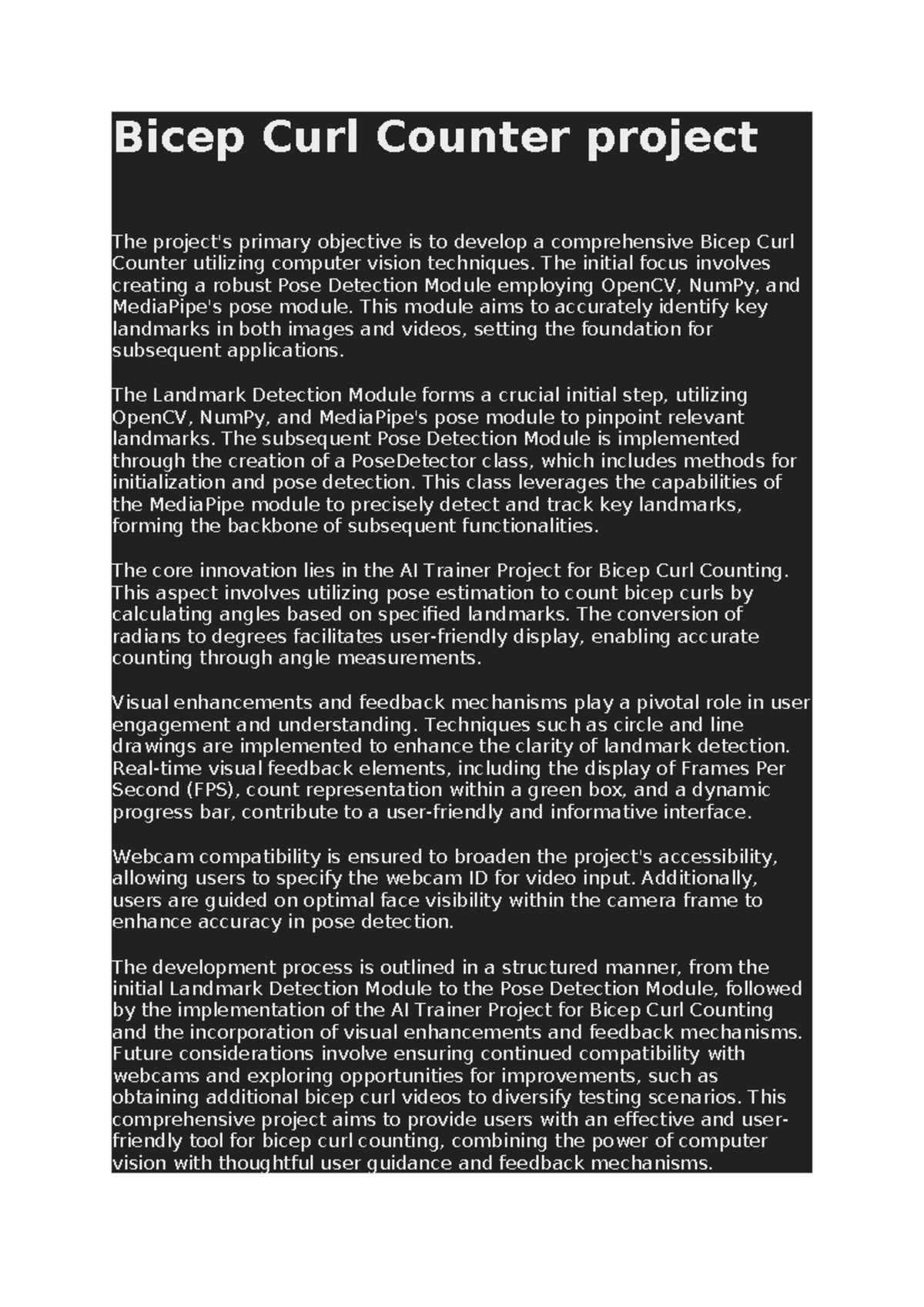 Reference - Bicep Curl Counter project The project's primary objective is to develop a ...