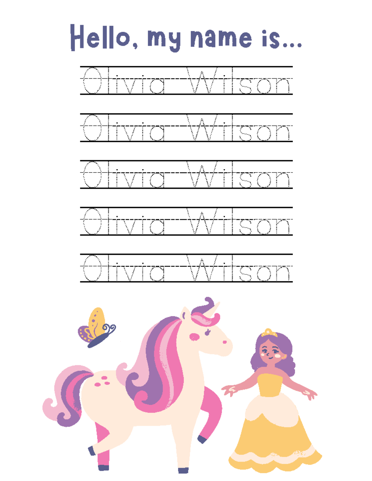 Purple Illustrative Name Preschool Tracing Worksheet - Comm 2321 ...