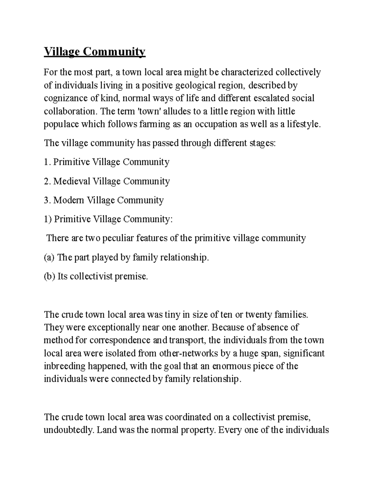 Village Community - lecture note - Village Community For the most part ...