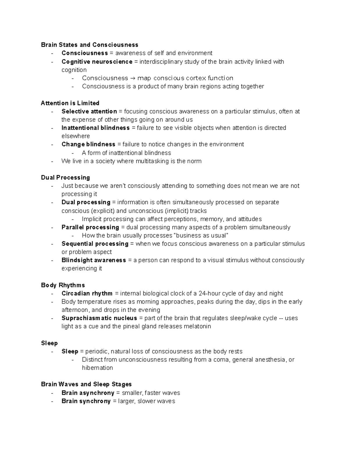 3rd Psych Exam SQ - Brain States and Consciousness - Consciousness ...
