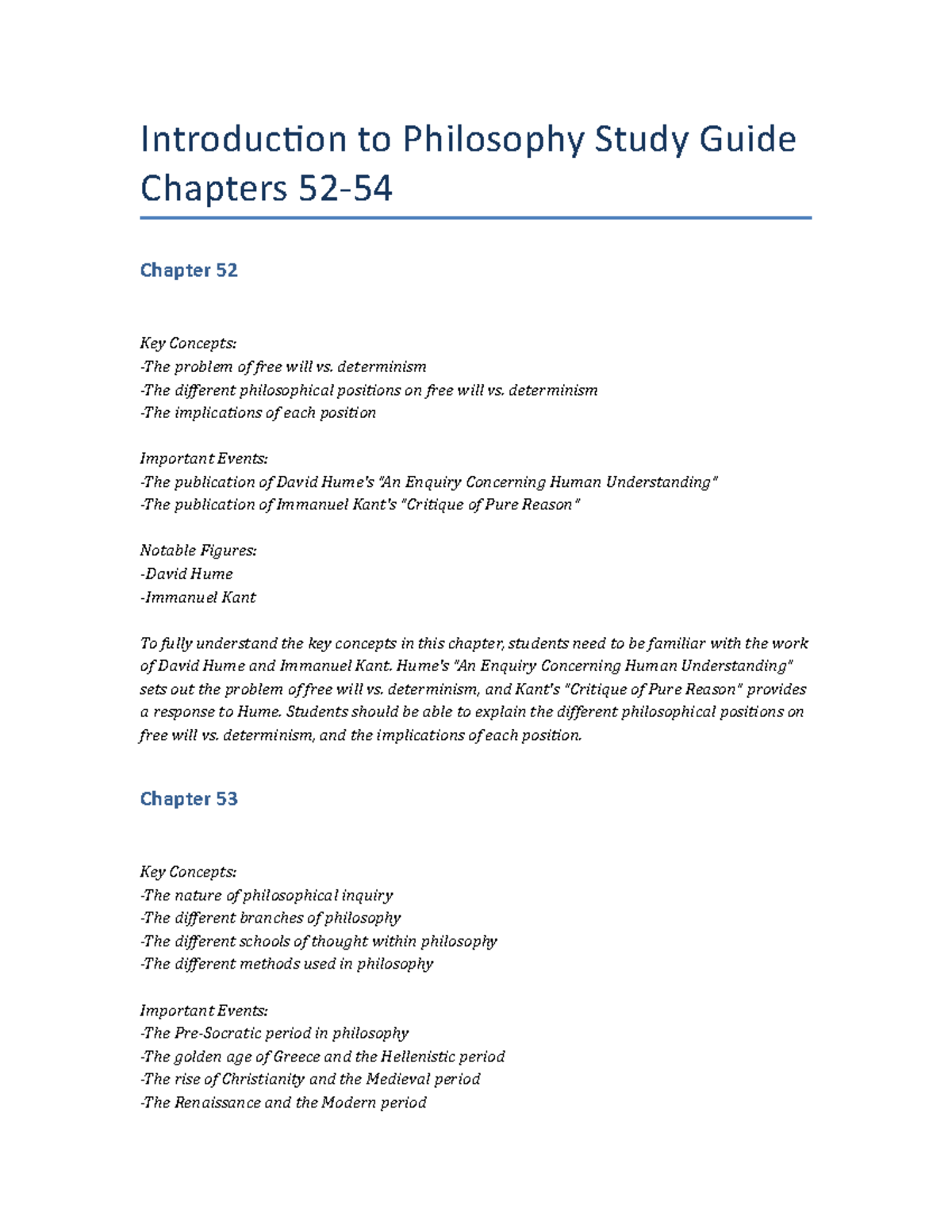 Introduction to Philosophy Study Guide Chapters 52-54 - Introduction to ...