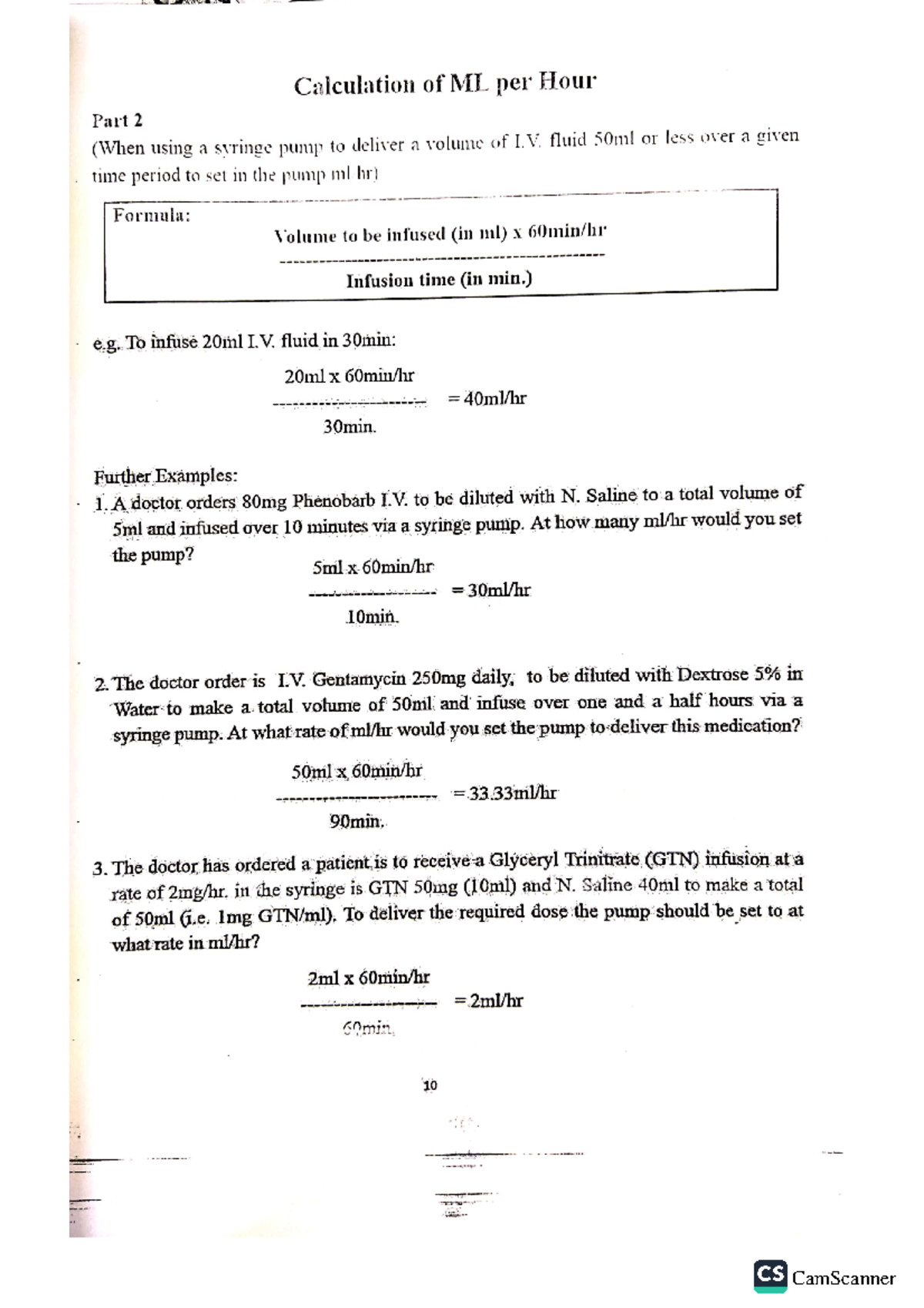 Calculation of ML per hour part two - Advance Nursing - CamScanner ...