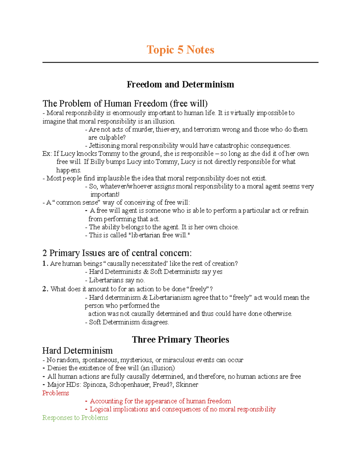 Topic 5 Lecture Notes - Topic 5 Notes Freedom and Determinism The ...