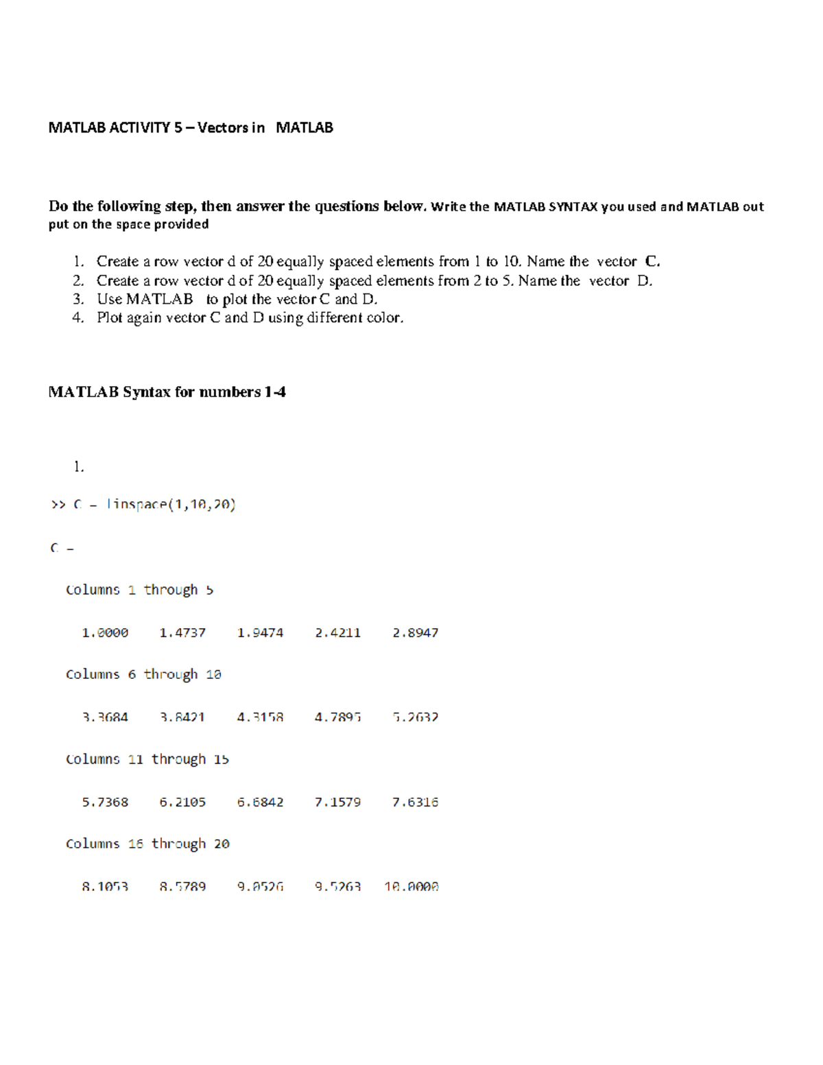 Vectors in Matlab - Linear Algebra With Matlab - TIP - Studocu
