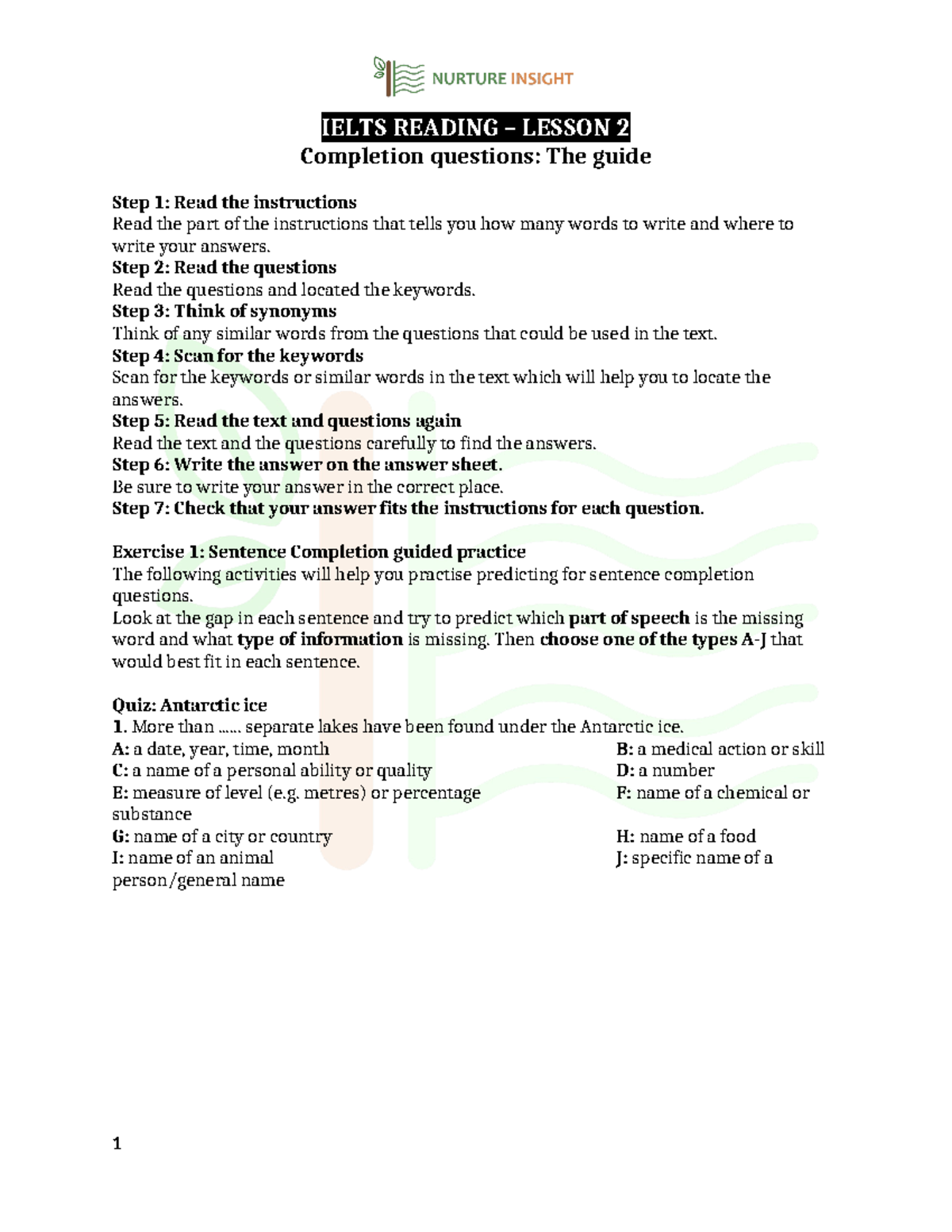 Ielts L2 handout 2 completion questions - IELTS READING – LESSON 2 ...