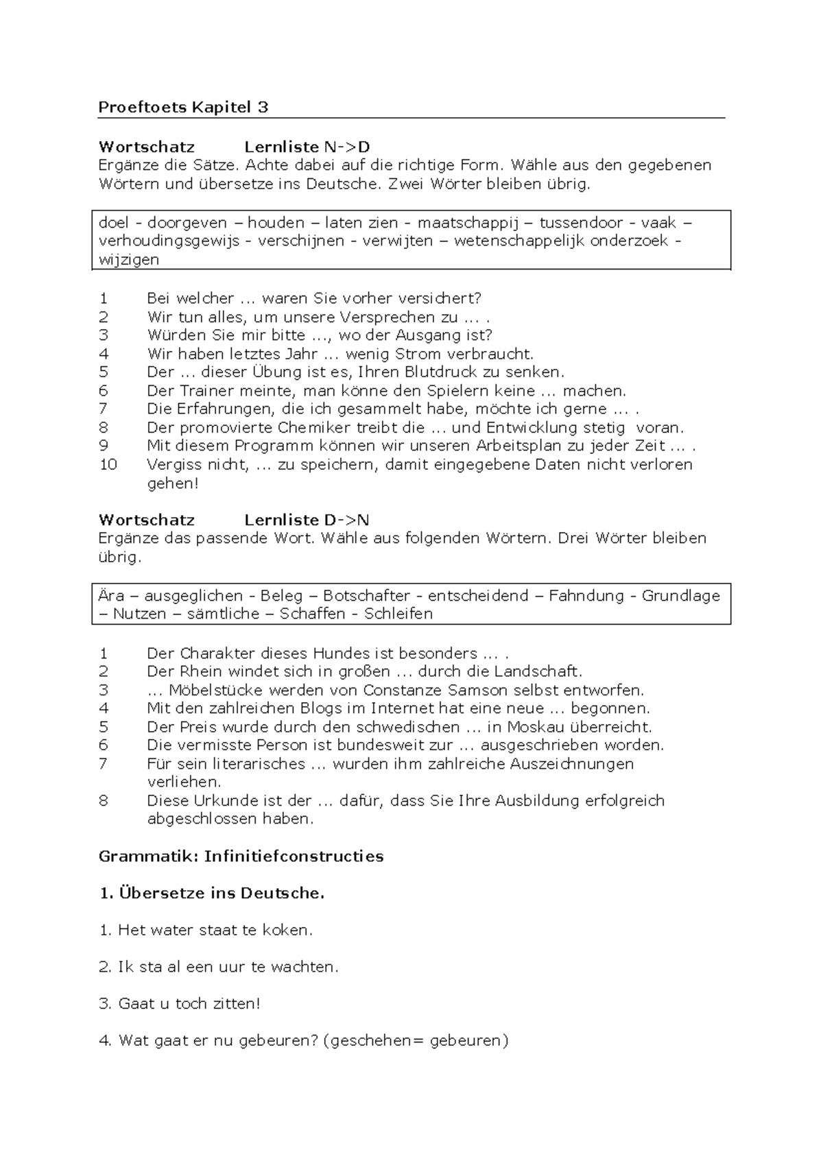 2021-22 Proeftoets. Kapitel 3 - Proeftoets Kapitel 3 Wortschatz ...