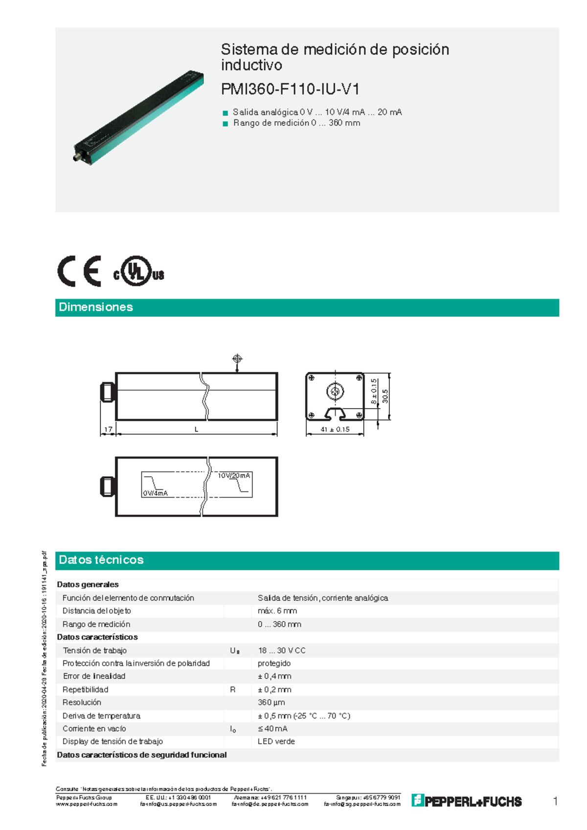 Sensor lineal inductivo PMI360-F110-UI-V1 - Sistema de medición de posición inductivo - Studocu