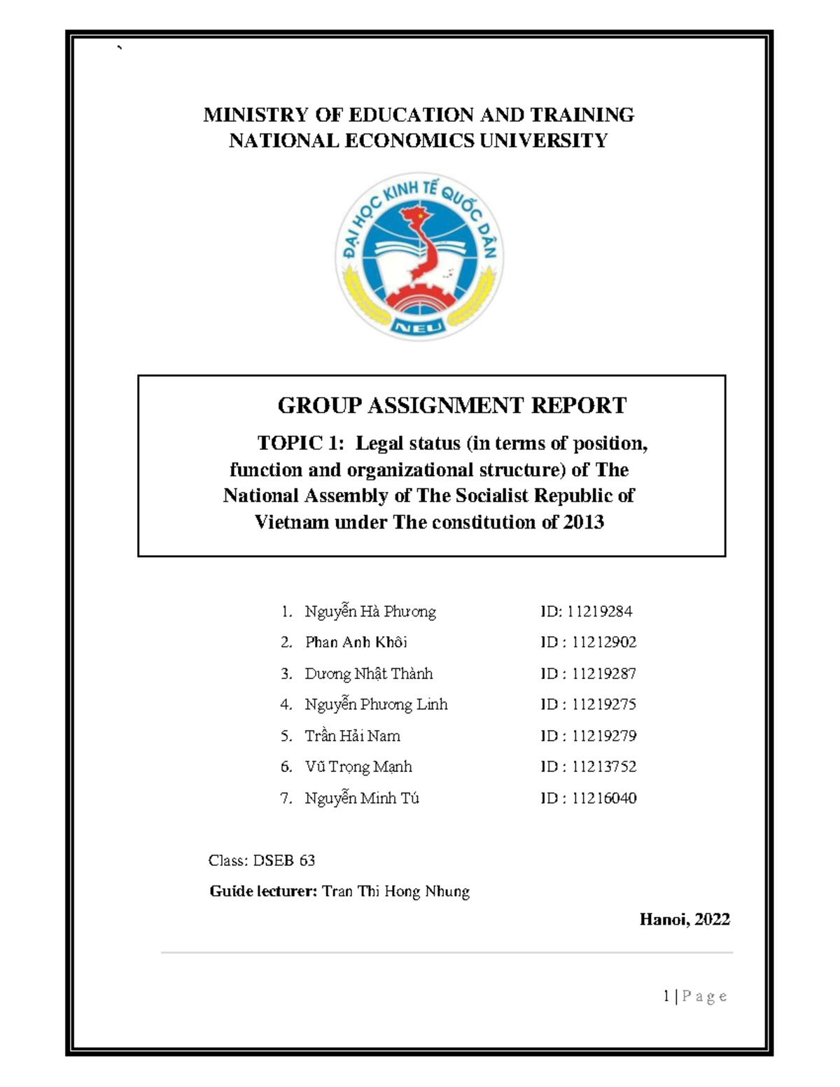 Group- Assignment- Report-Group 1 - ` MINISTRY OF EDUCATION AND ...