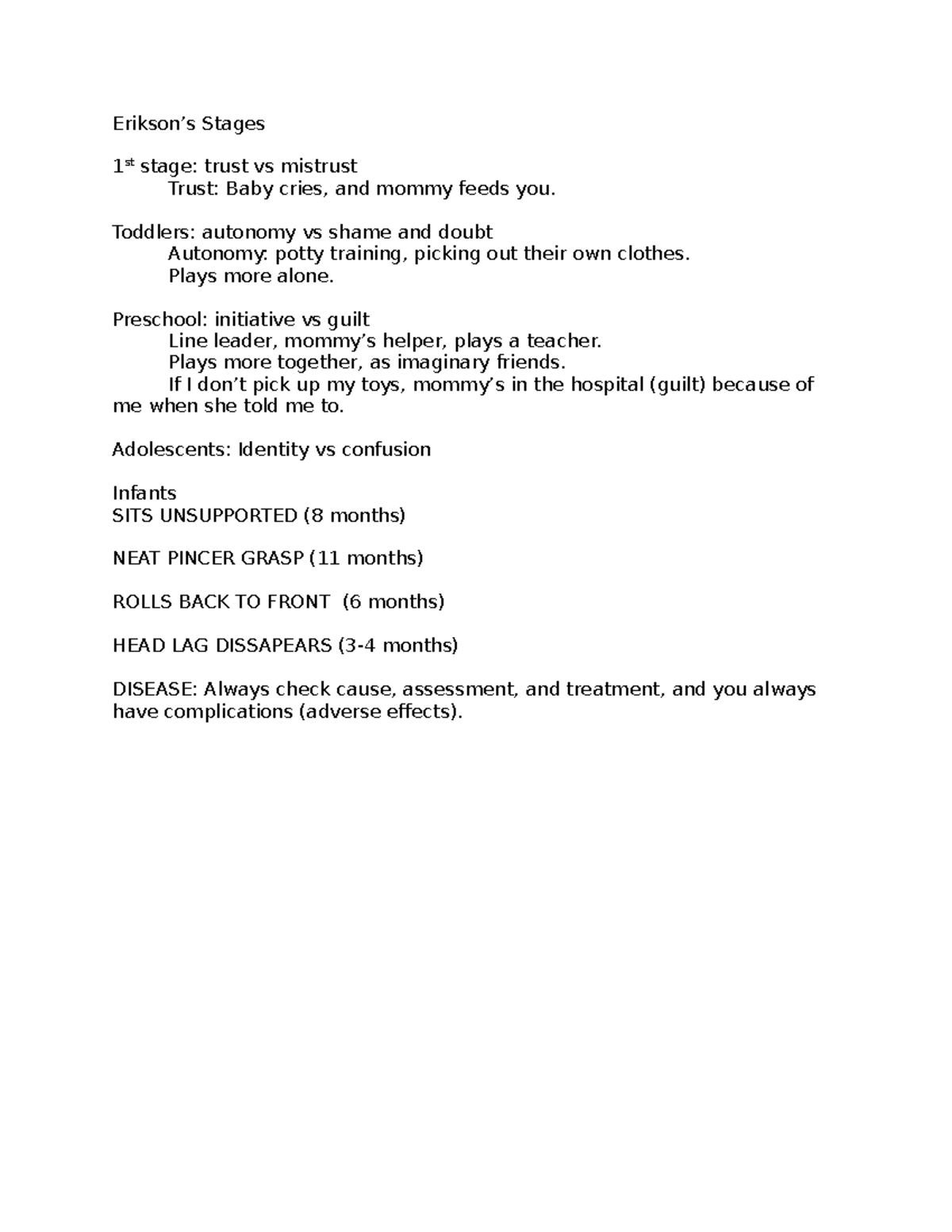 Erikson stages - Erikson’s Stages 1 st stage: trust vs mistrust Trust ...