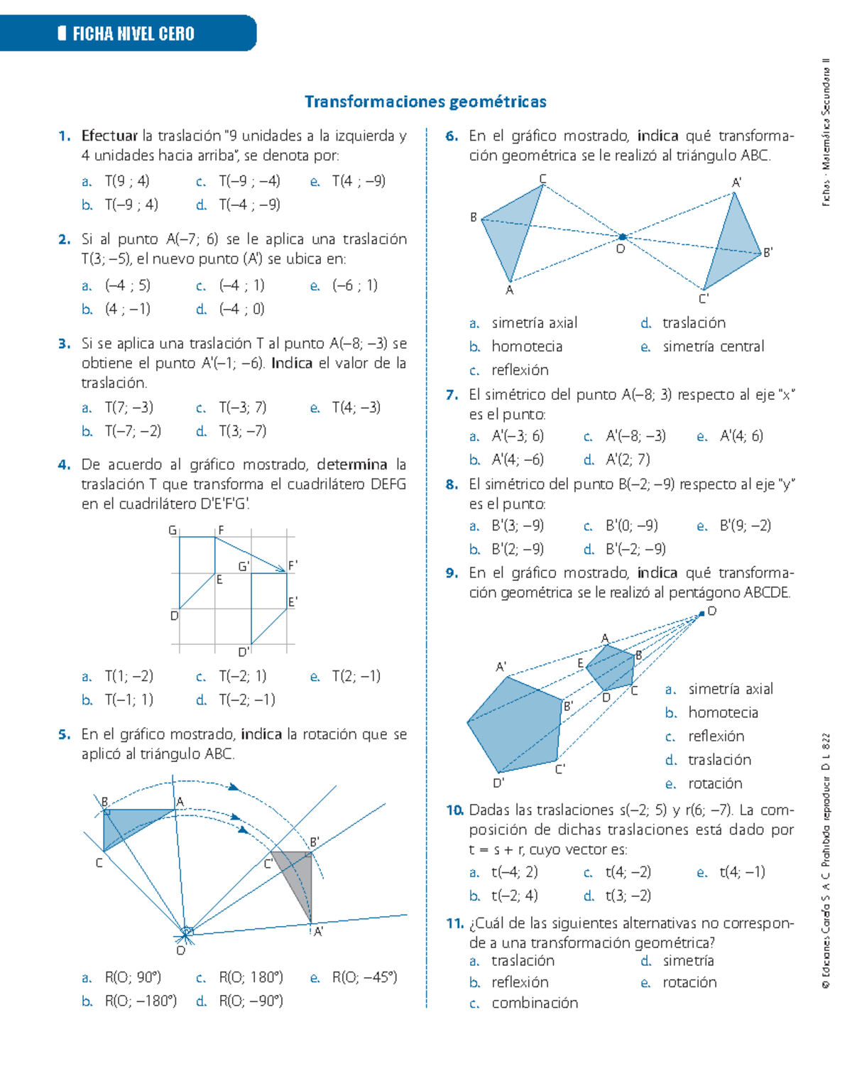 F0 Transformaciones Geometricas - FICHA NIVEL CERO Fichas - Matemática Secundaria II © Ediciones ...