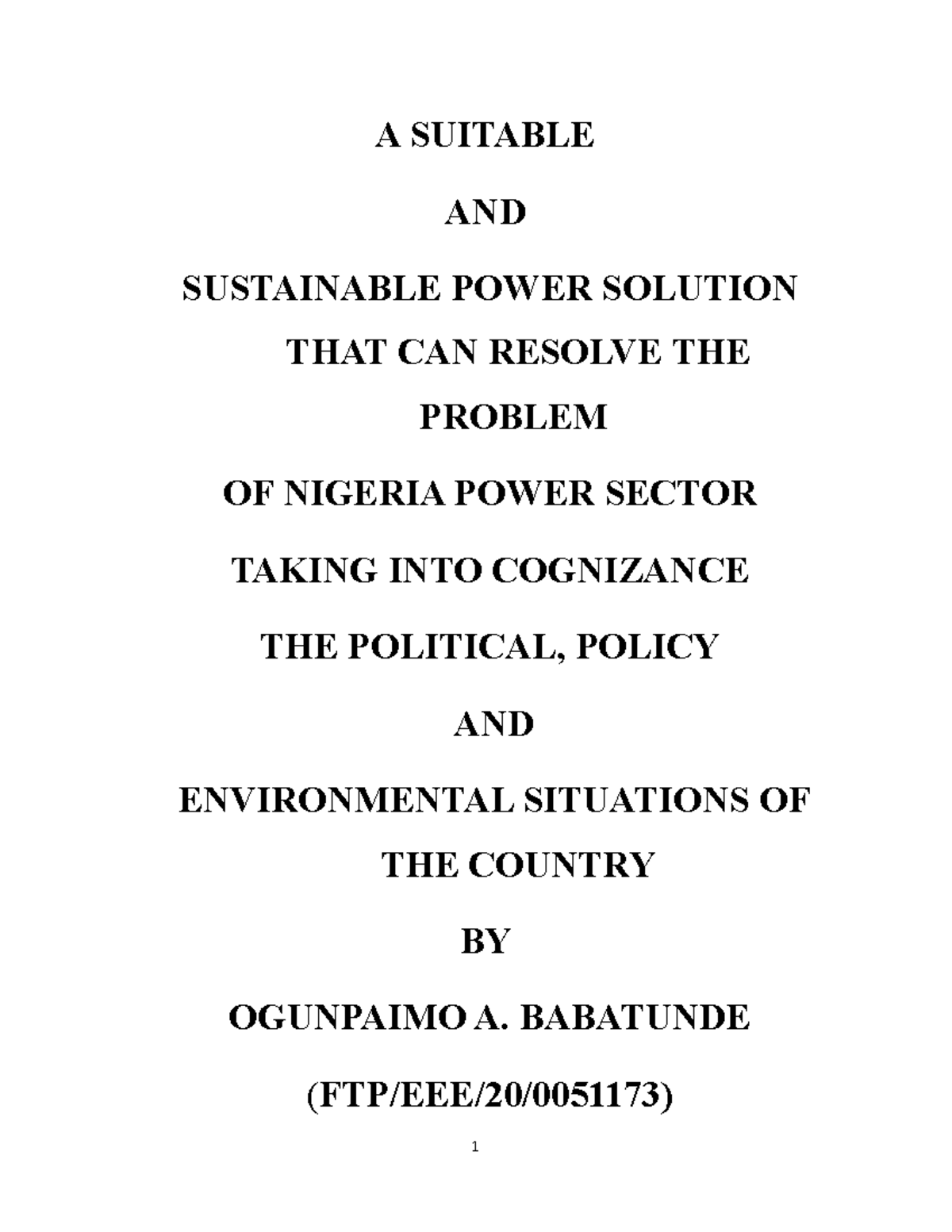 Sustainable Power Solutions - A SUITABLE AND SUSTAINABLE POWER SOLUTION ...