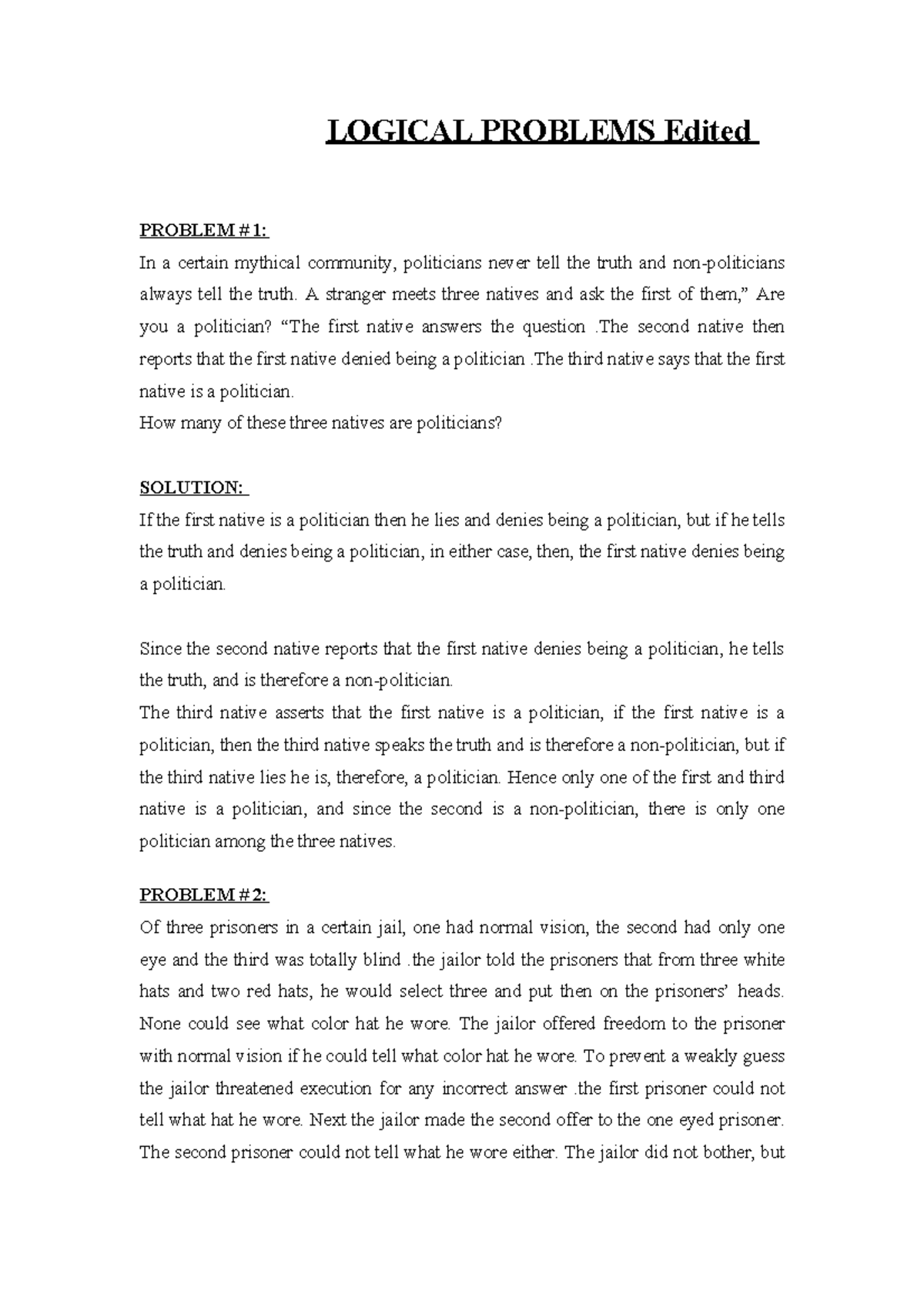 Logical-Problems - Logical-Problems - LOGICAL PROBLEMS Edited PROBLEM ...