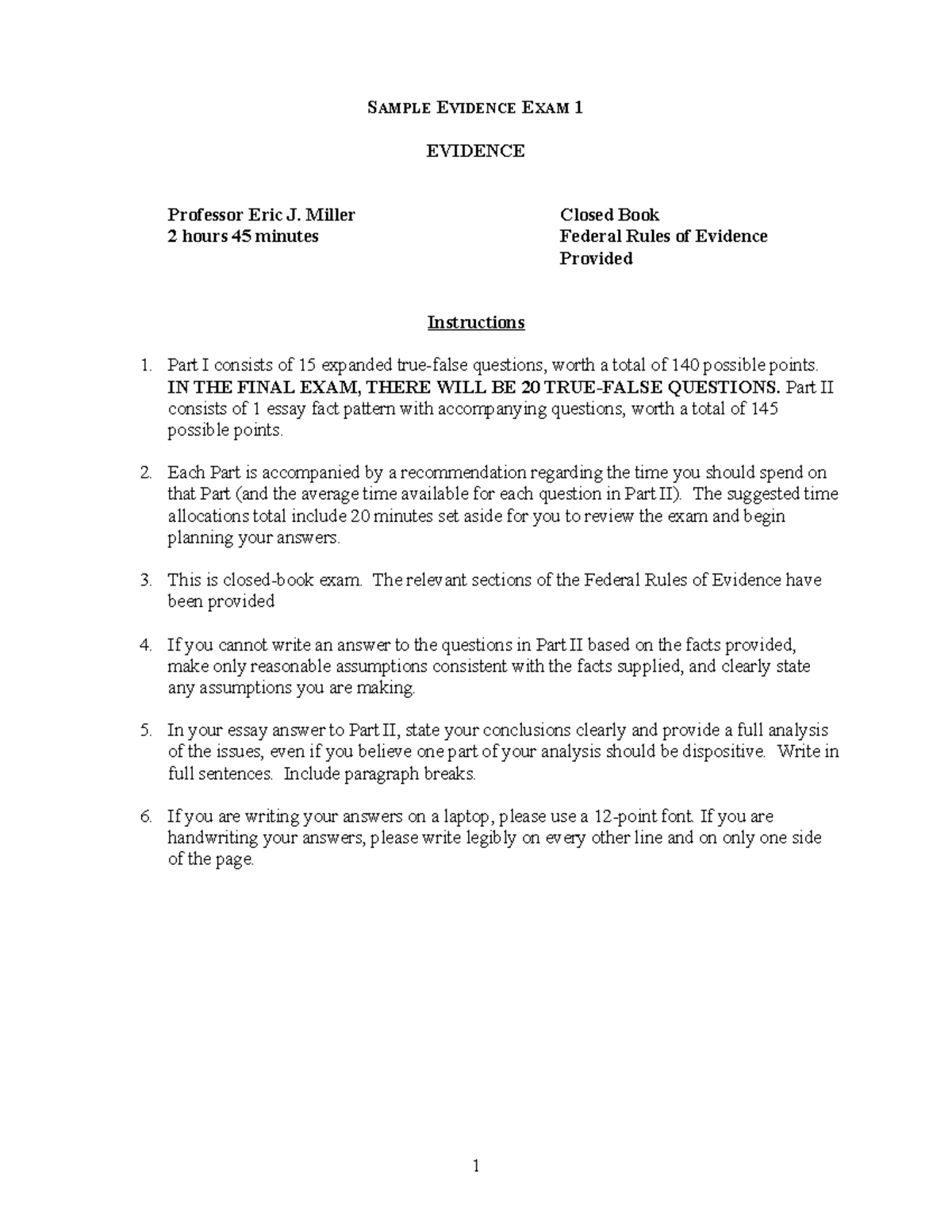 Sample Evidence Exam 1 - Practice - SAMPLE EVIDENCE EXAM 1 EVIDENCE ...