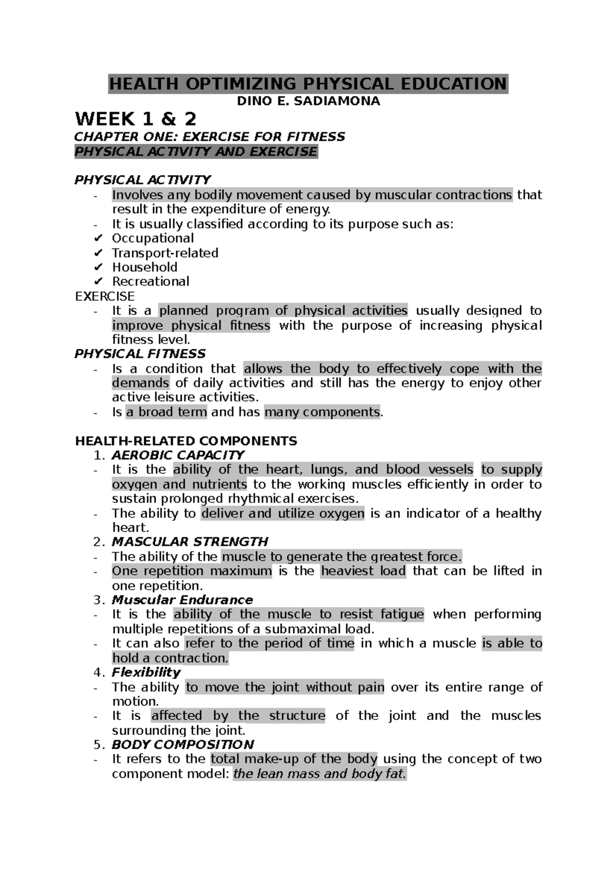 HOPE-1 - Reviewer in HOPE - HEALTH OPTIMIZING PHYSICAL EDUCATION DINO E ...