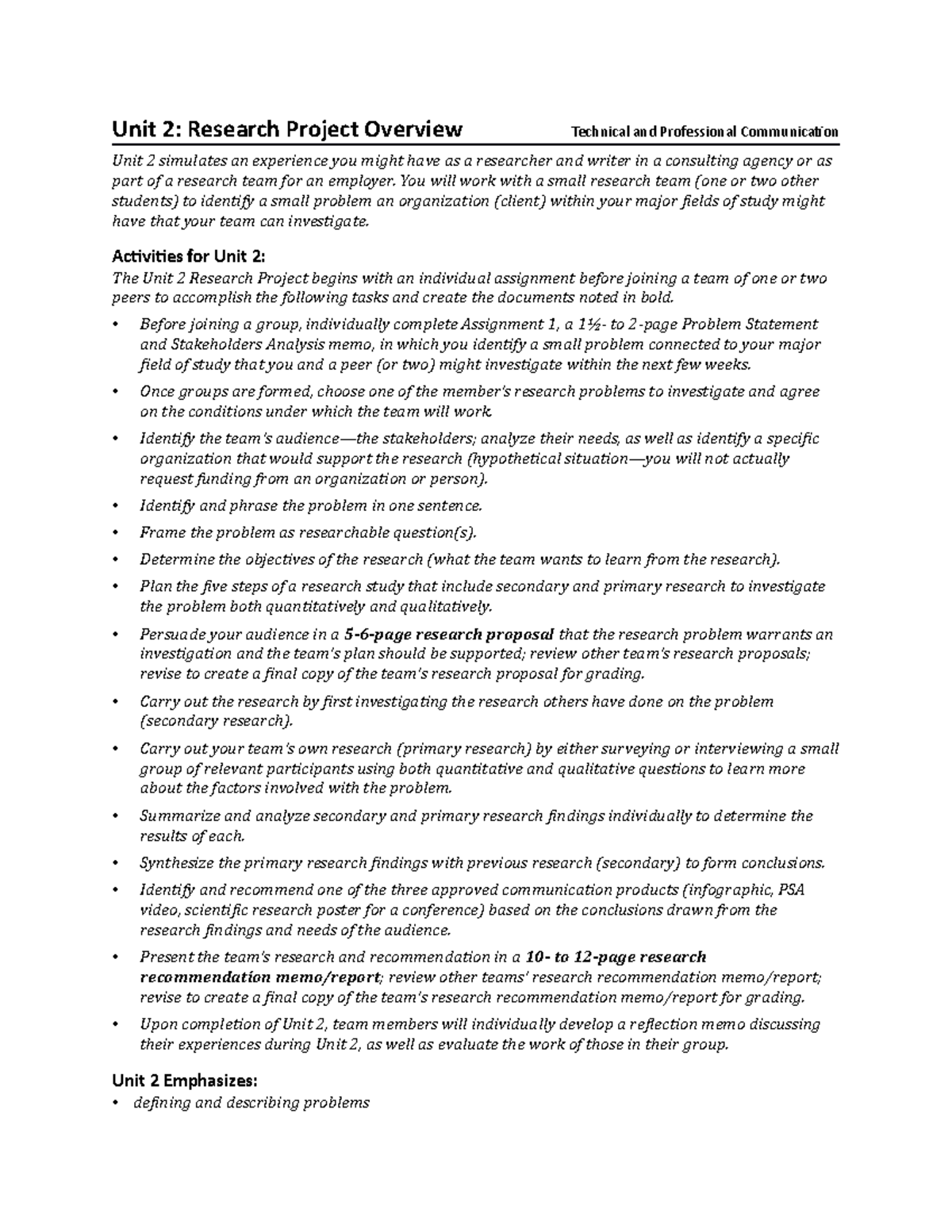 Unit 2 Team Research Project Overview and Instructions - Unit 2 ...