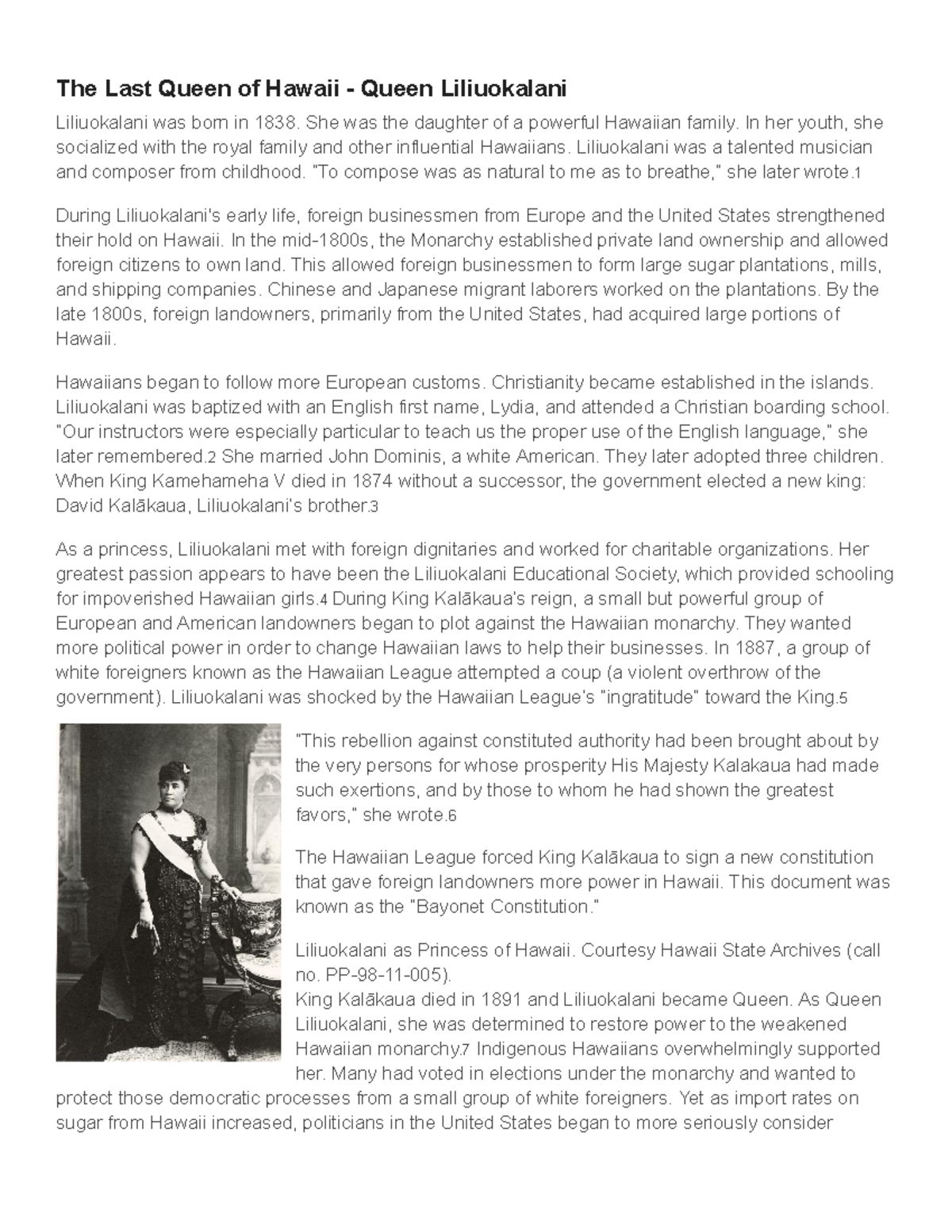 8- Queen Liliuokalani Reading - The Last Queen of Hawaii - Queen ...