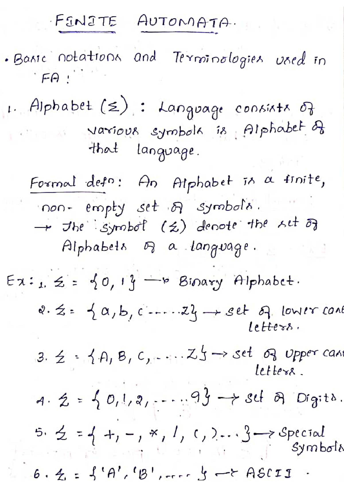 TOC 2 - notes - FINITE AUTOMATA. Basic notations and Terminologies used ...