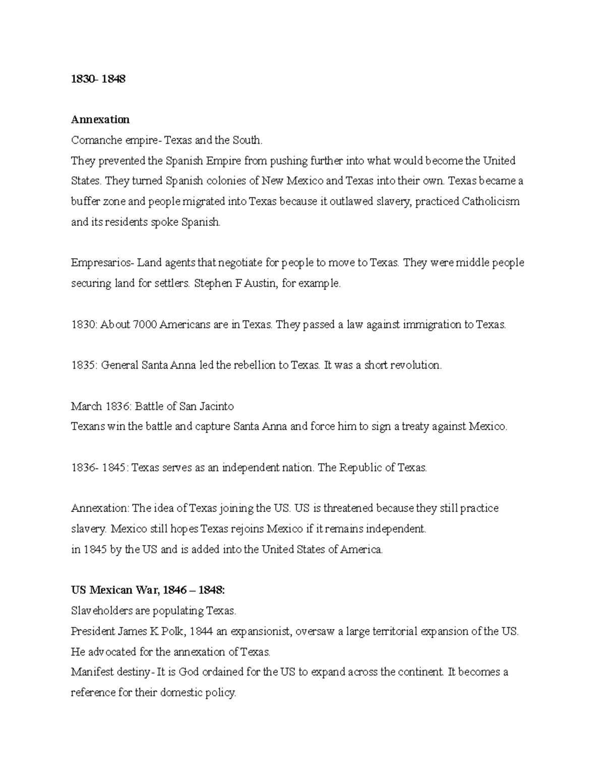 The Mexican American War - 1830- 1848 Annexation Comanche empire- Texas ...