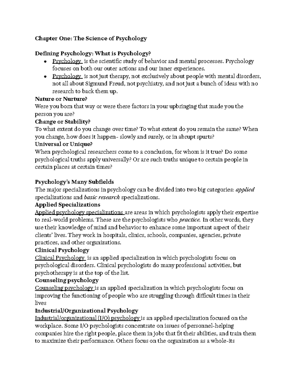 Pyschology 101 The Science of Psychology - Chapter One: The Science of ...