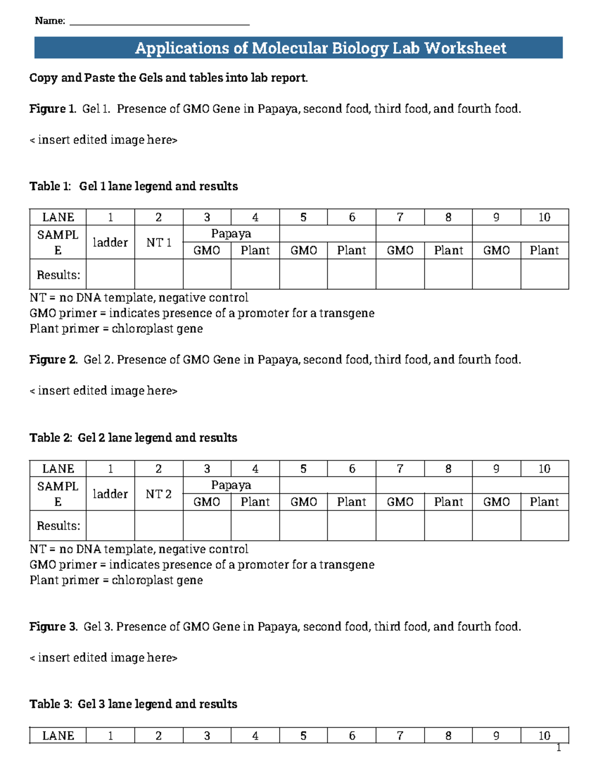 Week 13 PCR Lab Worksheet - Name: Applications of Molecular Biology Lab ...