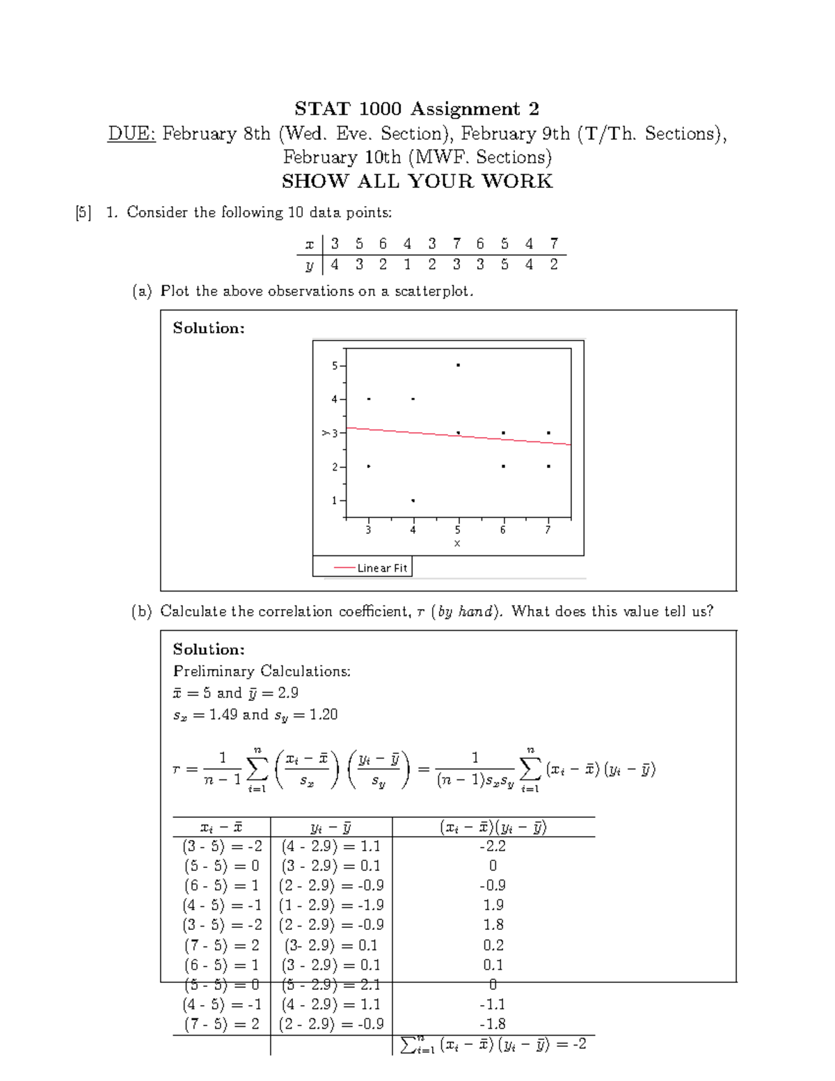 A2 - assignment - STAT 1000 Assignment 2 DUE:February 8th (Wed. Eve ...