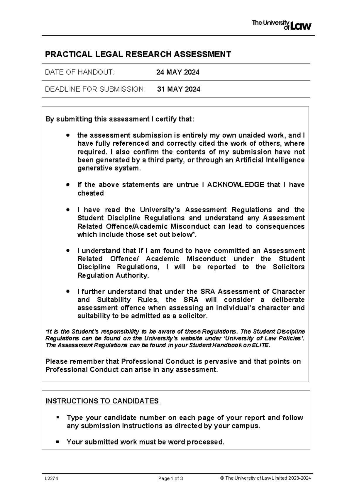 L2274 ft plr may24 scenario 10 assessment final - PRACTICAL LEGAL ...