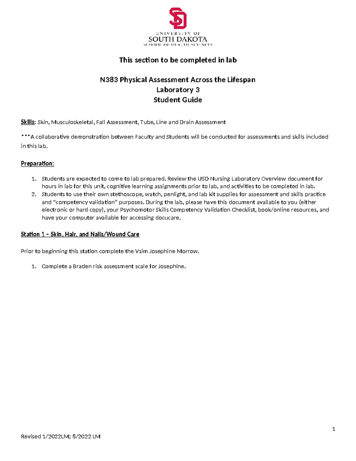 N383 Lab 3 Skin Musculoskeletal Laboratory Student Guide 2 - This ...