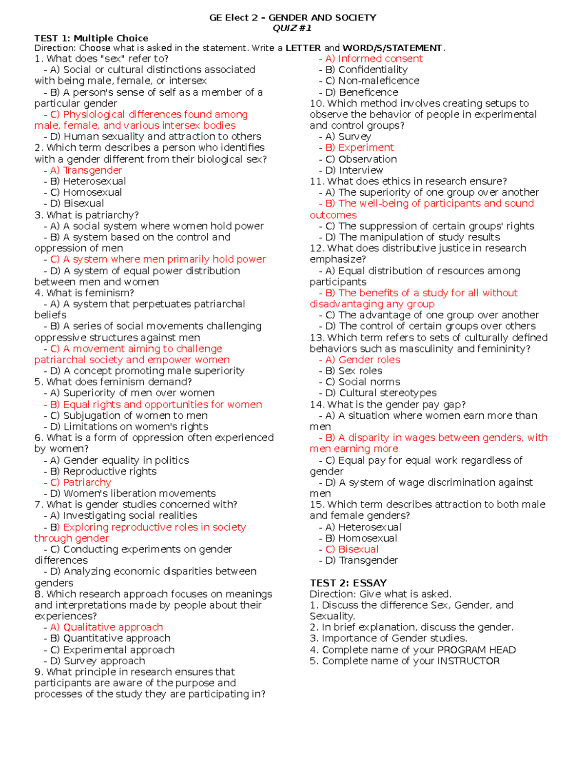 Chapter-1 keddue - GE Elect 2 – GENDER AND SOCIETY QUIZ TEST 1 ...
