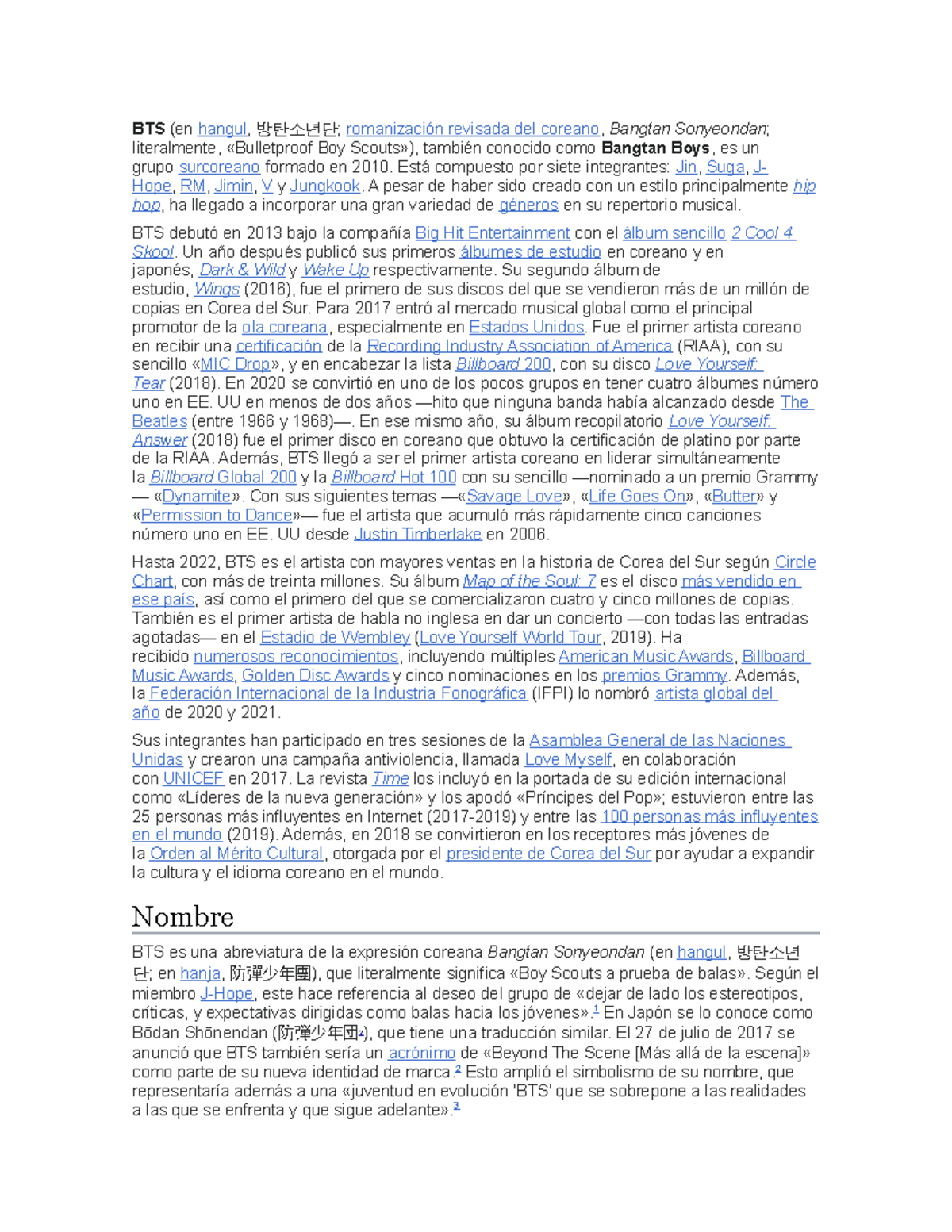 Nuevo Documento de Microsoft Word - BTS (en hangul, 방탄소년단; romanización ...