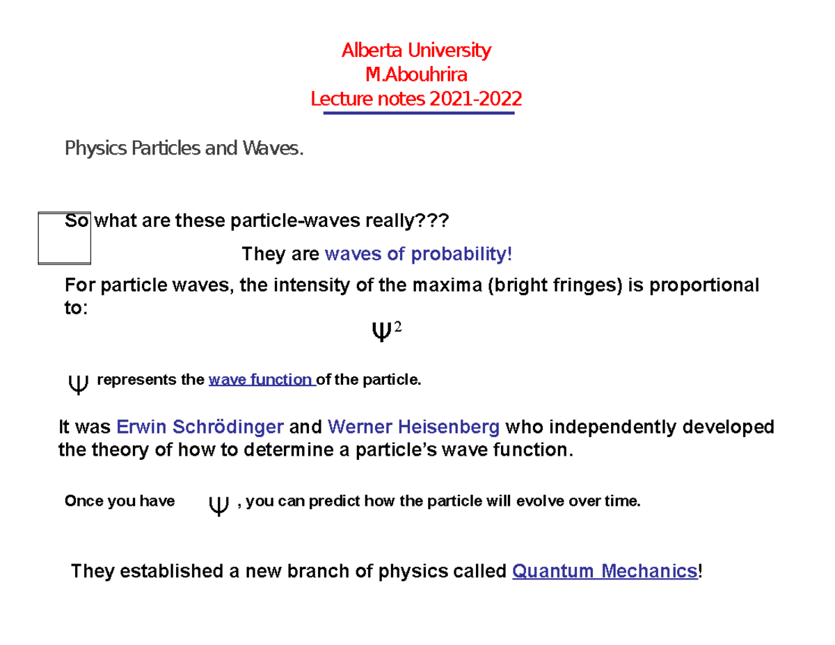 Physics Particles and Waves 2 - Alberta University M Lecture notes 2021 ...