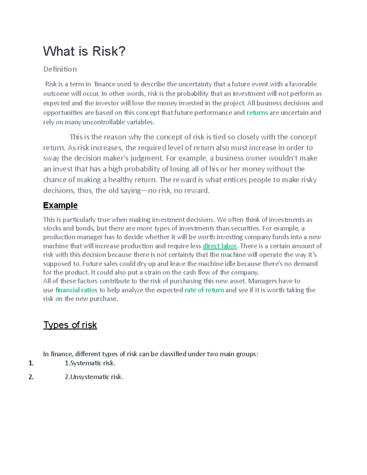 Financial management course one really - What is Risk? Definition Risk ...
