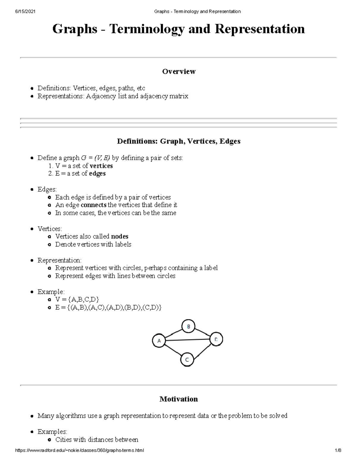 Graphs - Terminology and Representation - Graphs - Terminology and ...