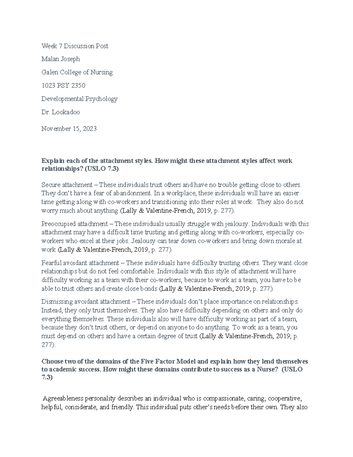 Week 7 Discussion Post Developmental Psychology - Week 7 Discussion ...