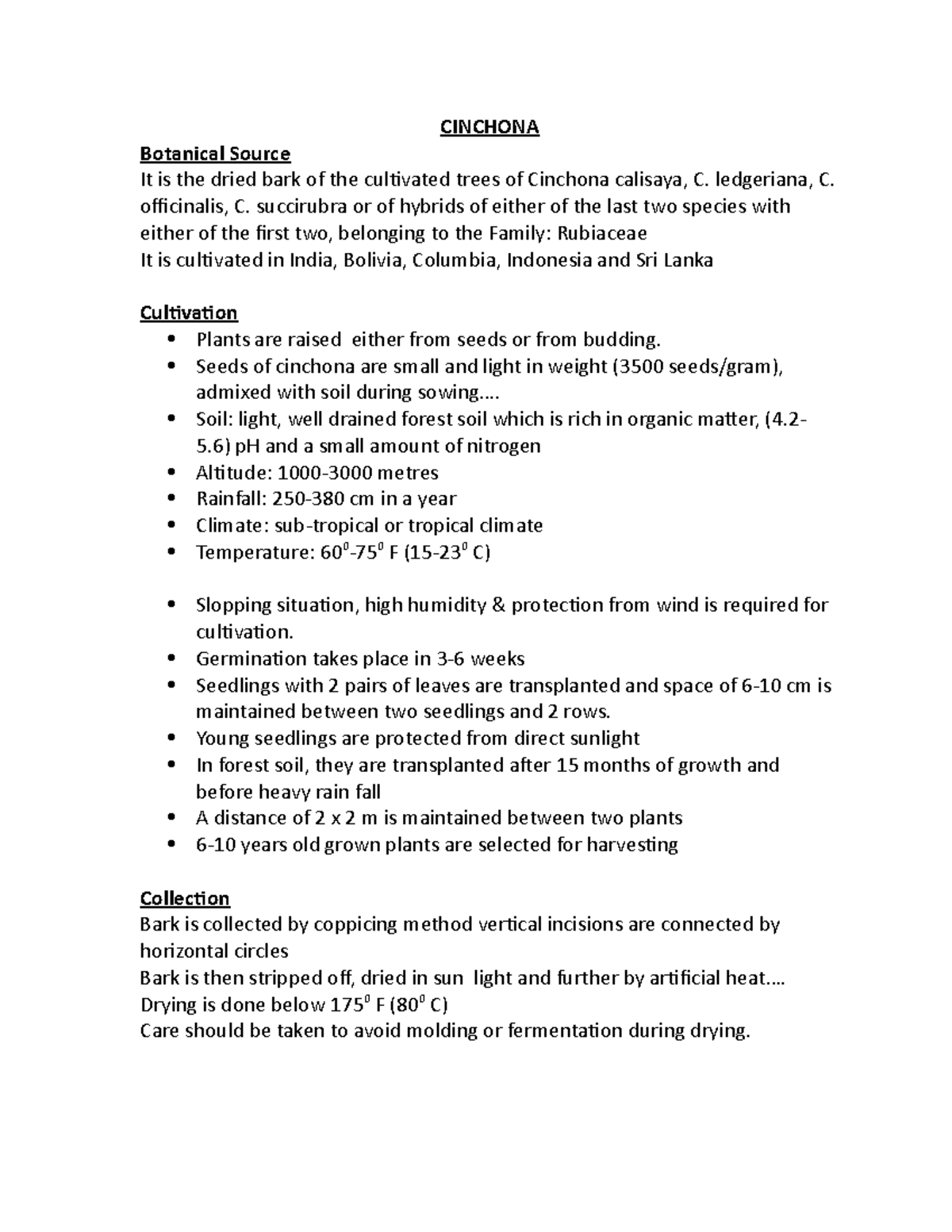 Cinchona - ledgeriana, C. officinalis, C. succirubra or of hybrids of ...