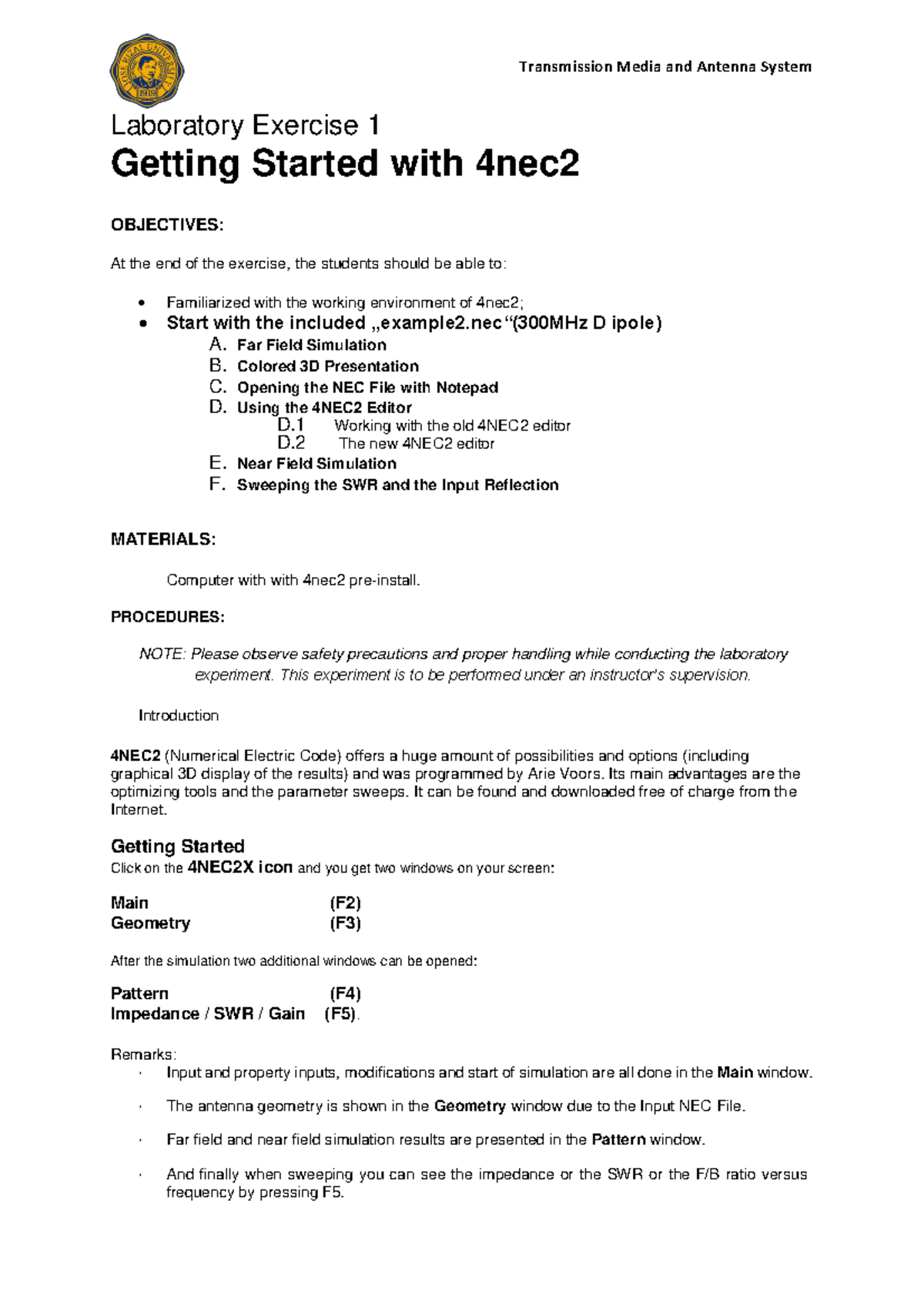 01 Laboratory Exercise 2 - Laboratory Exercise 1 Getting Started with ...
