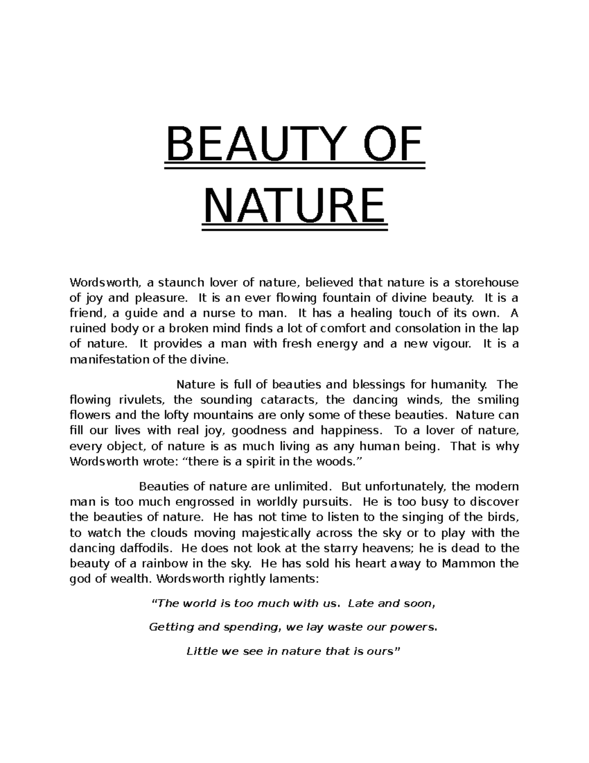 Beauty OF Nature - its a basic summary topic for graduating student ...